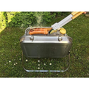 BRISA VW Collection - Volkswagen Portable Suitcase Grill with Grill Grate, Charcoal Catcher & Stainless Steel Handle in T1 Bus Design (Silhouette/Silver)