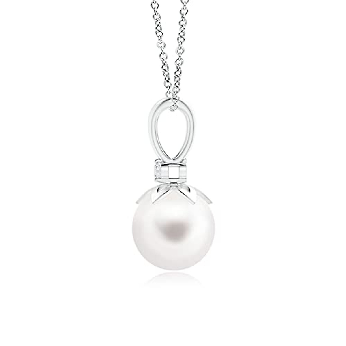 Angara June Birthstone - Freshwater Cultured Pearl Pendant Necklace with Diamond in Sterling Silver (8mm)