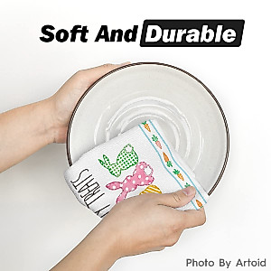 Artoid Mode Hip Hop Bunny Treats Egg Carrots Rabbit Easter Kitchen Towels Dish Towels, 18x26 Inch Seasonal Holiday Decoration Hand Towels Set of 2