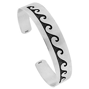 Sterling Silver Wave Cuff Bracelet Southwestern Hopi Design Handmade 7.25 inch