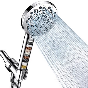 Vatex Filtered Shower Head with Handheld, High Pressure 5 Spray Modes Showerhead with Hose, Bracket and 15 Stages Water Softener Filters Beads for Hard Water Remove Chlorine and Harmful Substance