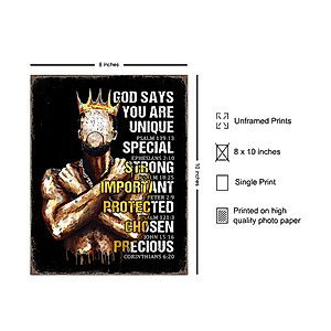 African American Religious Wall Art - Christian Decor - Catholic Gifts for Men - God Says You Are - Scripture Wall Art - Spiritual Inspirational Bible Verses - Positive Motivational Quotes - Black Art