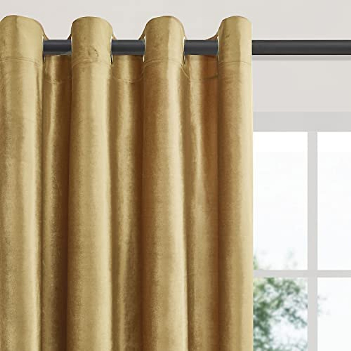 BULBUL Velvet Gold Curtains 84 inch Length- Living Room Blackout Thermal Window Drapes Darkening Decor Grommet Curtains for Bedroom Set of 2 Panels