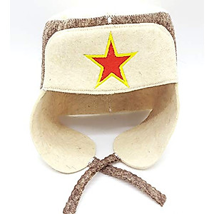 SHSH trade group Ukrainian Wool Sauna Hat Embroidered Ushanka with Star - Sauna Hat Finnish - Ukraine Sauna Hat Wool - Russian Banya Hat for Men - Sauna Hat for Men - Sauna Hats Russian Beige