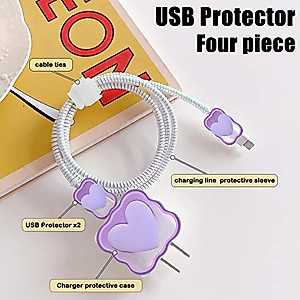 Cute Cable Protector for iPhone Charger with Unique Design 3D Love Heart Data Cable Bite USB Charger Data Line Phone Wire Saver Protector for iPhone 11 12 13 14 Pro Max Charger Protector-Purple