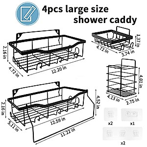 STxiny 4 Pack Shower Caddy Organizer, No Drilling 2 Pack Shower Caddies with 1 Toothbrush Holder and 1 Soap Holder, Strong Adhesive Rustproof Wall-Mounted Shower Caddy for Bathroom, Kitchen and Dorm