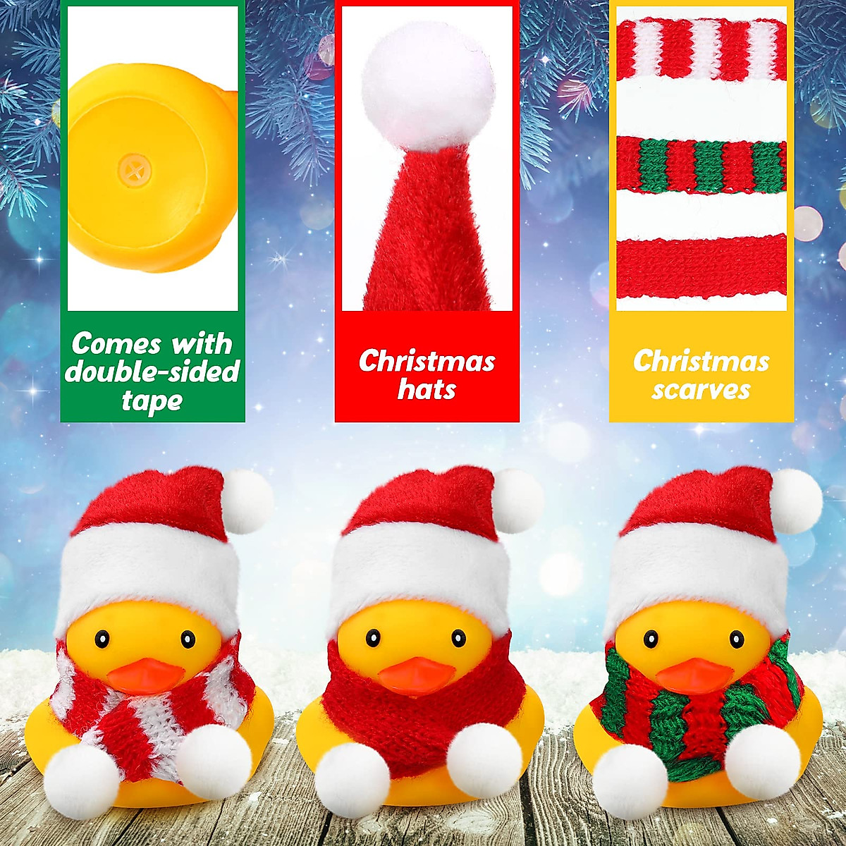 12 Pcs Christmas Mini Rubber Duckies in Bulk with Christmas Hats and Scarf Christmas Rubber Duckies Bath Toy for Christmas Party Winter Holiday Favors Goodie Bag Fillers