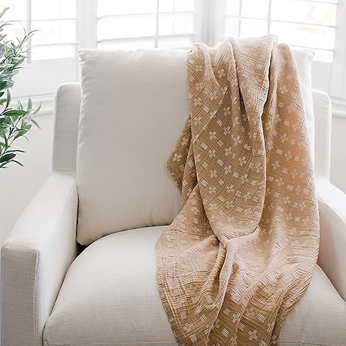 Crane Baby Soft Muslin Swaddle Blanket, Soft Swaddle Wrap for Boys and Girls, Copper Dash, 47" x 47"