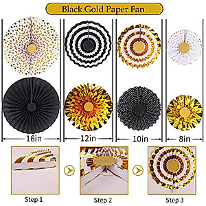 40th Birthday Decorations, 40th Birthday Decorations for Men Women, Cheers to 40 Years Banner Gold Black Party Paper Fan Star Circle Garland for 40th Anniversary 40 Years Old Party Supplies