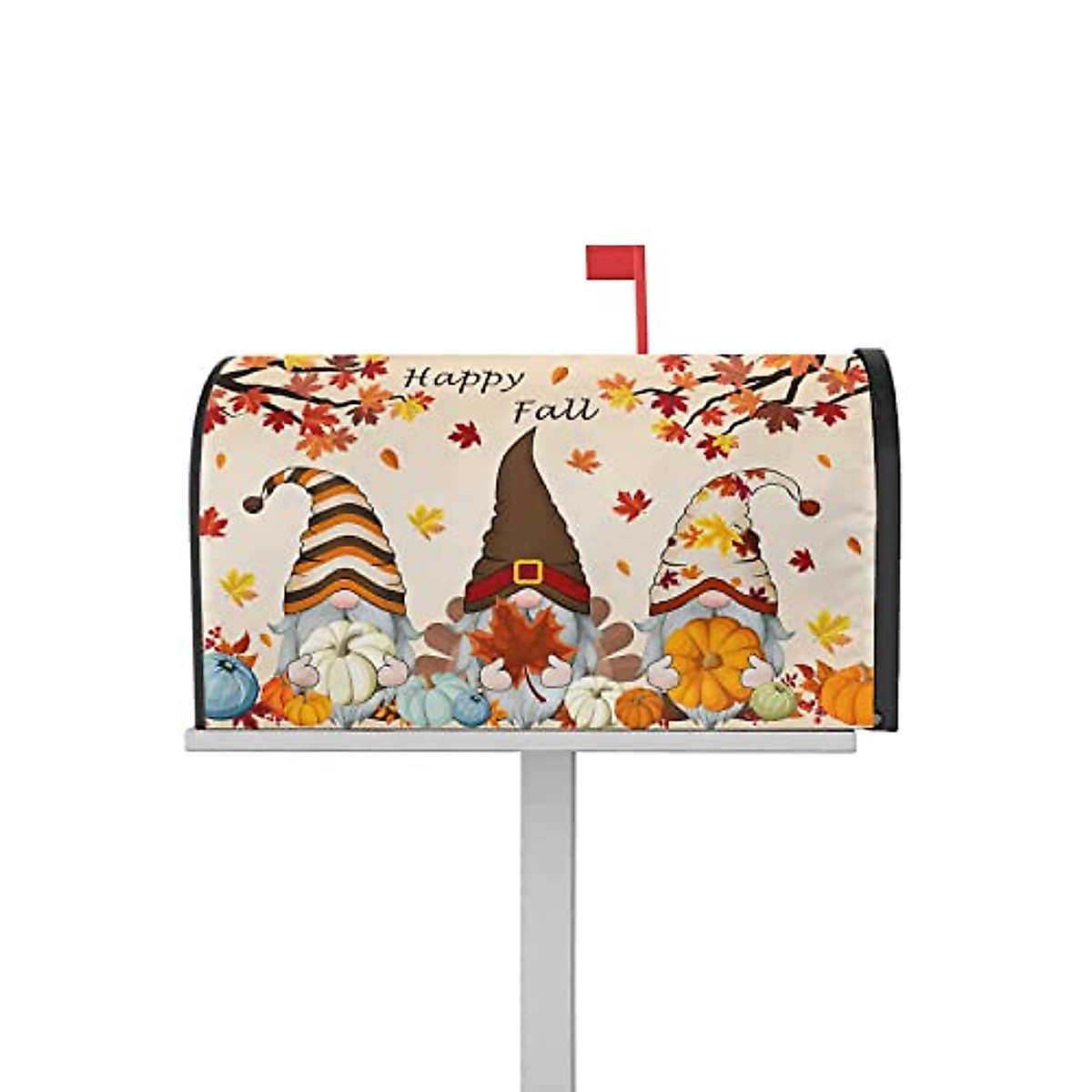 Happy Fall Magnetic Mailbox Covers 21" X 25.5", Autumn Gnomes with Pumpkin Fall Maple Leaves Farmhouse Mailbox Wraps Standard Size Thanksgiving Harvest Letter Box Cover for Holiday Banquet Party Decor