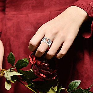 Seiyang White Gold Plated Spinner Ring for Women with Rose Flowers Fidget Anxiety Relief Ring Band for Women,Size 7