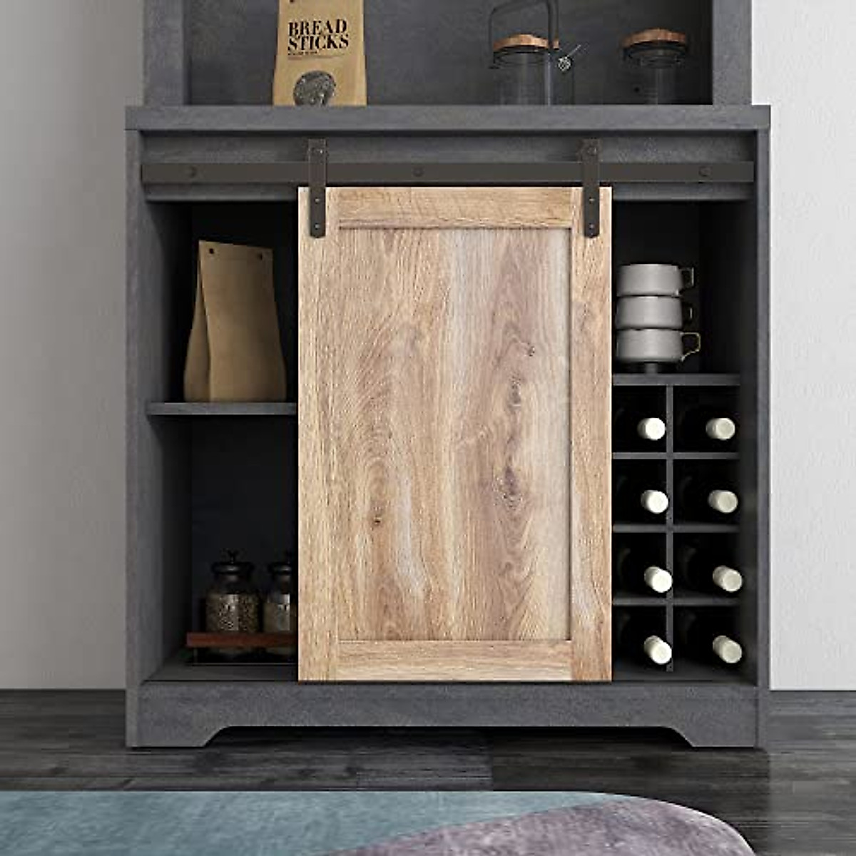 Holaki Wine Bar Cabinet,Kitchen Hutch Storage Cabinet with Sliding Barn Door and Shelves,Farmhouse Sideboard and Buffet Cabinet with Wine Rack,Coffee Bar Cabinet for Living,Dining Room,Kitchen(Black)
