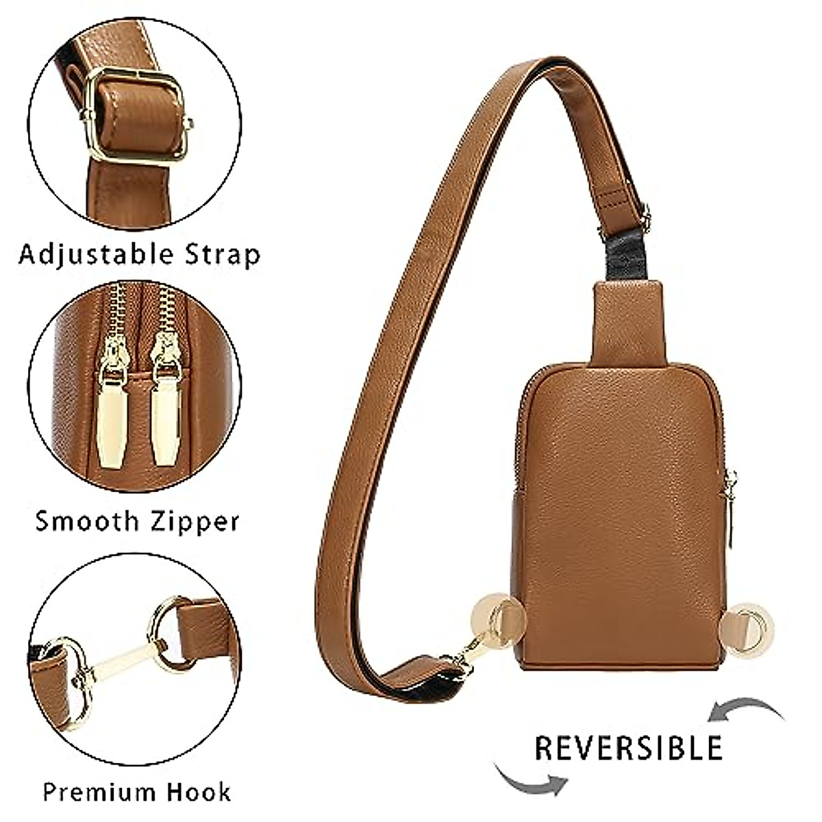 Haytijoe Small Sling Bag, Fanny Pack Purse Vegan Leather Crossbody Bags for Women, Gifts for Her (Brown)