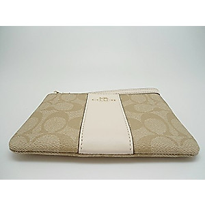 Coach Signature PVC Leather Corner Zip Wristlet, Light Khaki, Chalk