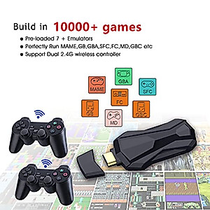 Lcnylfjs Retro Game Console, Wireless Handheld Game Console, 10000+ Classic Game Console, 2.4G Wireless Controllers,9 Emulator Consoles ,HDMI Output TV Video,Ideal Gift for Kids and Adults（32G）