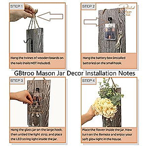Mason Jar Sconces Home Design Wall Decor Remote Control Farmhouse Shabby Chic Living Room Kitchen Bedroom Bathroom Decoration with 6-Hour Timer LED Lights Flowers Silk Hydrangea Set of 2 Grey