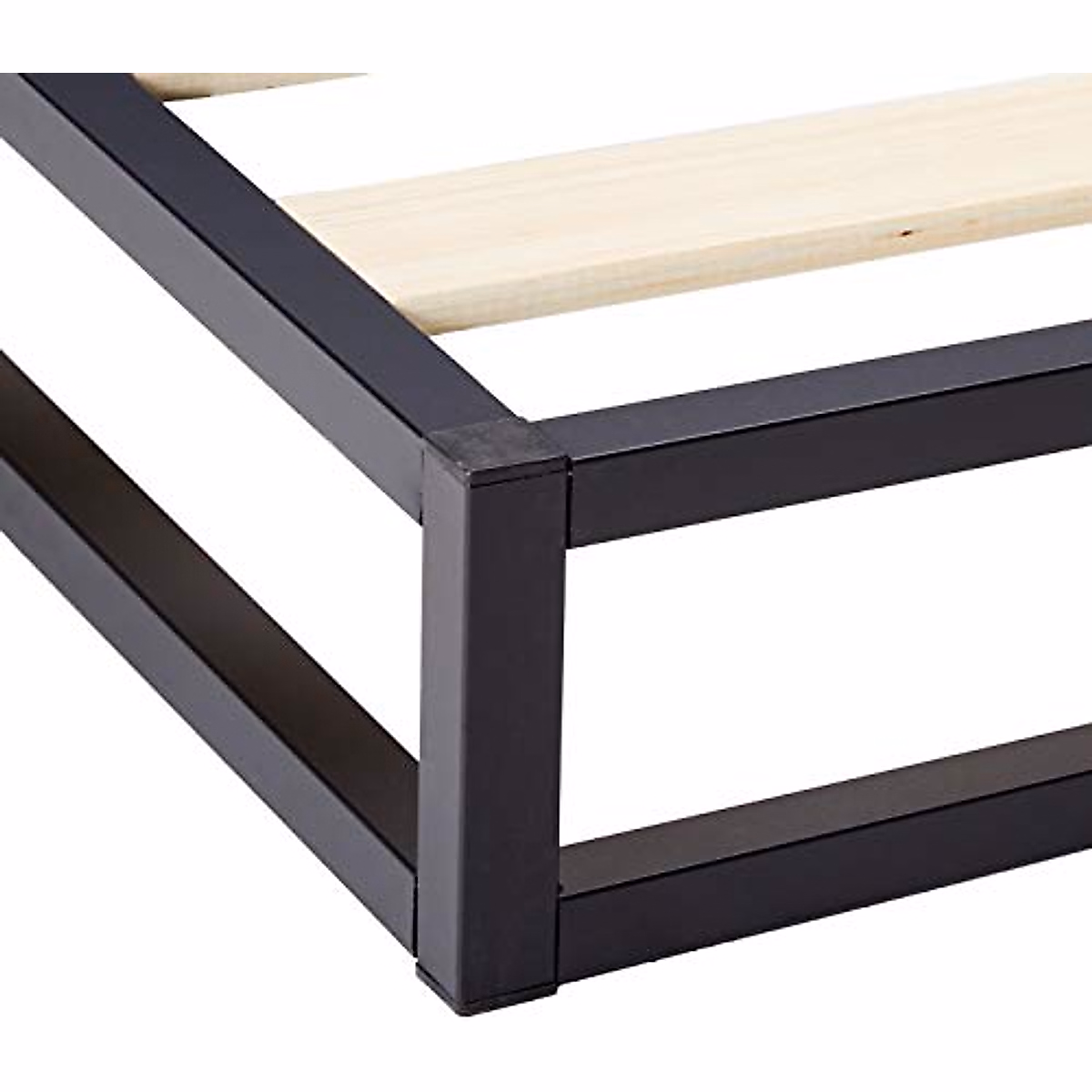 Mellow Modernista Low Profile 6 Inch Metal Platform Bed Frame with Classic Wooden Slat Support Mattress Foundation (No Box Spring Needed), Queen, Black