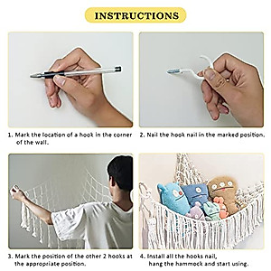 Stuffed Animal Hammock, DOUBLE-N Macrame Toy Hammock Toy Storage Hammock Plush Corner Net Tassels Boho Hammock Organizer Display Net for Nursery Bedroom Kids Room, Christmas Gift