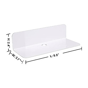 Acrylic Floating Wall Shelves, Damage-Free Expand Wall Space, Small Display Shelf for Smart Speaker/Action Figures with Cable Clips, Bluetooth Speaker, Webcam, Phone Stand (White)