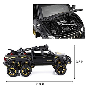 SASBSC Toy Pickup Trucks for Boys F150 Raptor DieCast Metal Model Car with Sound and Light for Kids Age 3 Year and up Black