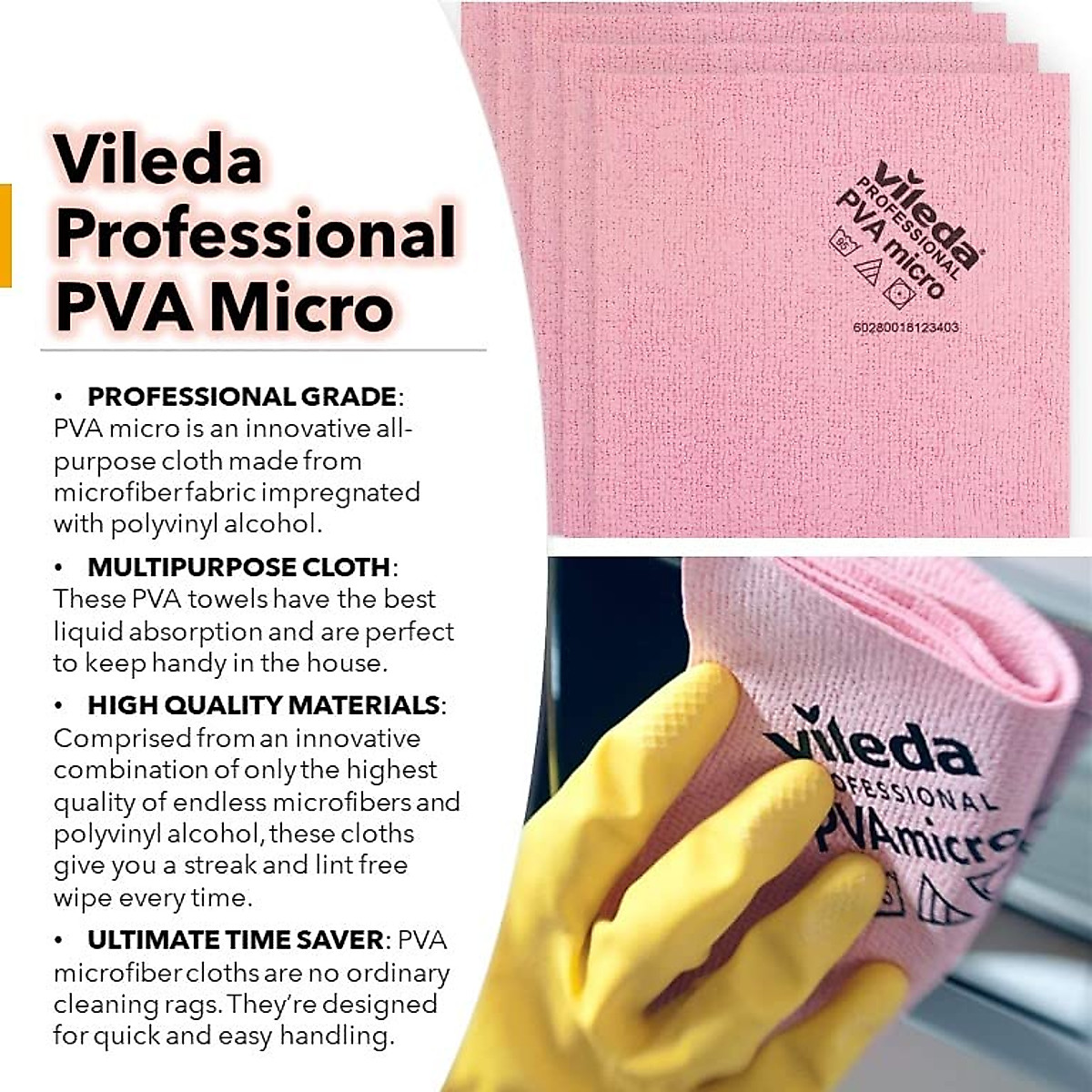 Vileda Professional | PVA Microfiber Cloth Red | All Purpose Cleaning Shammy | Synthetic Chamois Towel | Smooth & Absorbent Materials | 5 Pack