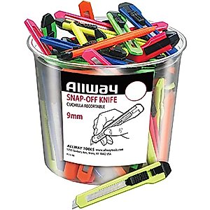 ALLWAY K13-50 Retractable 9mm Snap-Off Knife, Neon, 50 Pack