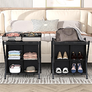 aboxoo Luggage Rack with storage, Guest Room Folding Suitcase Stands, Holds up to 120 lb, Space Saving Suitcase Holders for guest room, Bedroom Hotel, Black