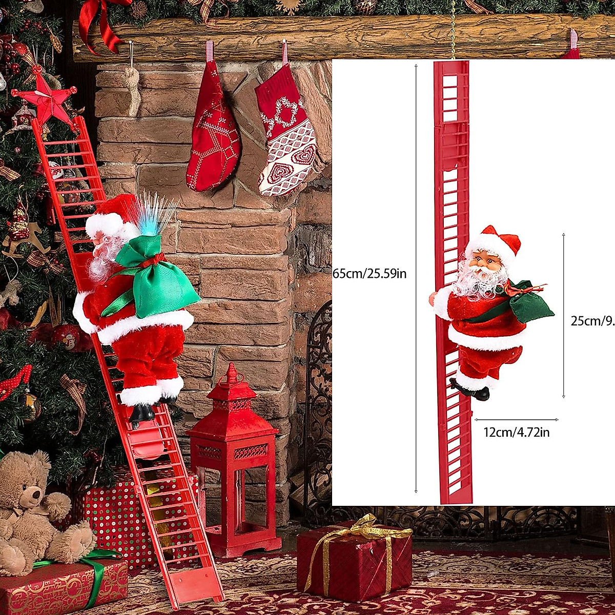 Santa Climbing Ladder to Christmas Tree Electric Santa Claus with Music Christmas Super Climbing Santa Hanging Ornament Tree Xmas Gifts Christmas Door Decorations Holiday Home Decor Gift