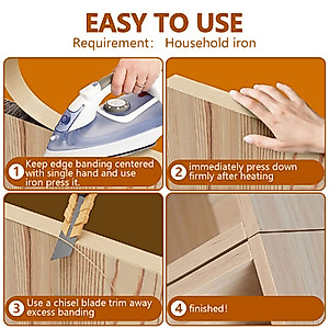 QTLCOHD 2 Roll Edge Banding 3/4 Inch x 65 Ft. Wood Veneer Edge Banding Iron on with Hot Melt Adhesive Pre-glued Flexible Birch Edge Banding for Cabinet Repair Furniture