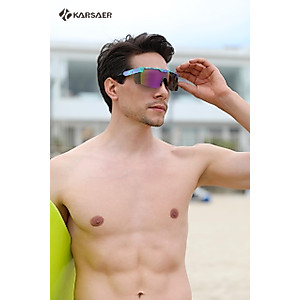 Karsaer Vision 80s 90s Retro Semi Rimless Sunglasses Neon Visor Shades Rainbow Sunlasses for Men Women