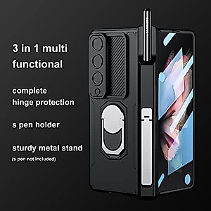Libeagle Compatible with Samsung Galaxy Z Fold 3 Case, Heavy Duty Protective, Camera Lens Cover, S Pen Holder & Hinge Protection, Screen Protector, Safe to Hold with Ring, Rugged Stand 5G 2021-Black