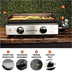 Blackstone 22" Tabletop Grill without Hood- Propane Fuelled – 22 inch Portable Gas Griddle with 2 Burners - Rear Grease Trap for Kitchen, Outdoor, Camping, Tailgating or Picnicking (1666)