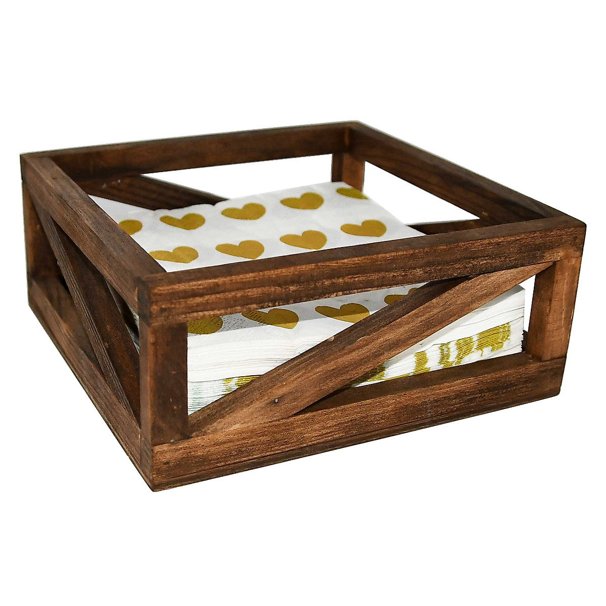 OwlGift Rustic Brown Flat Napkin Holder Solid Wood for Kitchen Table and Countertops, Christmas Napkin Holder Farmhouse Style and Décor for House, Office, Restaurant, Hotel, Café, Bar