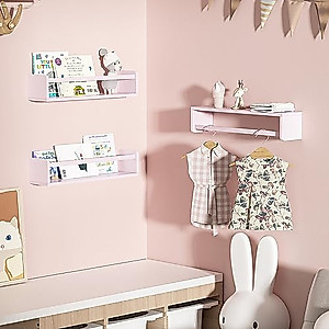 Senjie Nursery Book Shelves,15.7 inch Kids Bookshelf,Wall Book Shelves for Kids Room, Home Decor - Kitchen Spice Rack Set of 3 - Pink