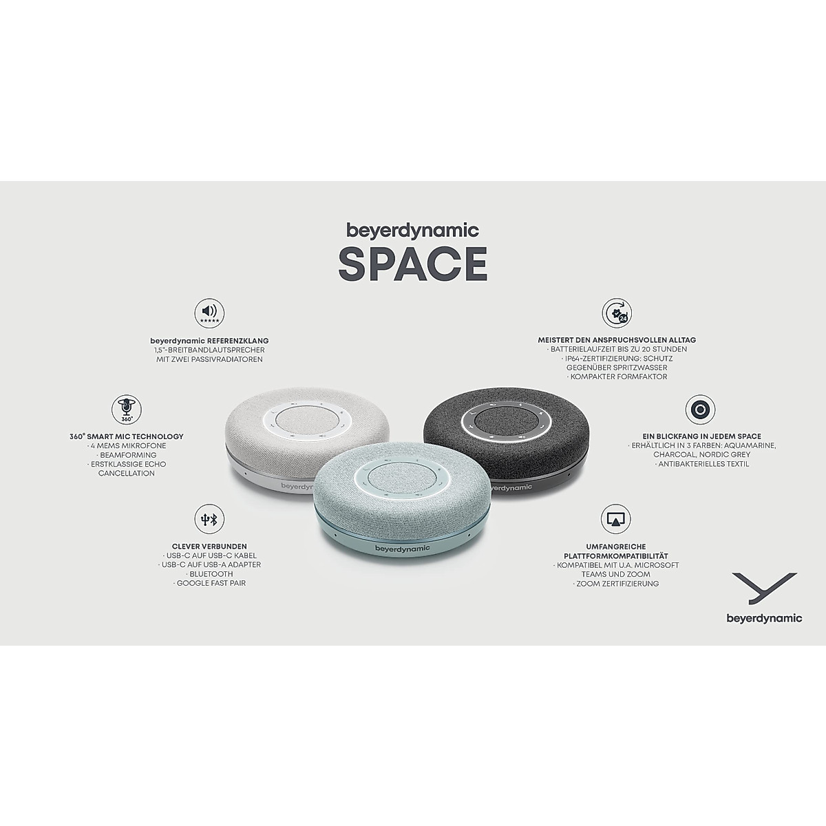 beyerdynamic Space Personal Bluetooth/USB Speakerphone (Charcoal)
