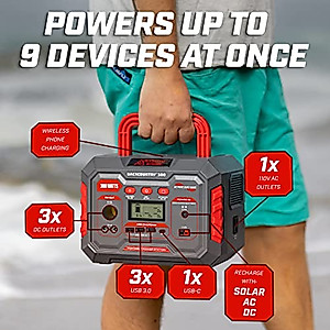 Backcountry Portable Power Stations, 300W, 500W or 1000W - Solar Generator Lithium Backup Battery with Power Outlet, USB, Wireless Charging for Camping and Indoor Home Use
