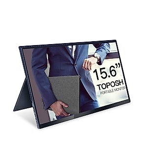 TOPOSH Portable Monitor 15.6” USB Type-C Full HD 1080 IPS USB C Portable Monitor Built-in Dual Speakers Compatible with Laptop Computer Raspberry pi Gaming Monitor for PS4 PS3 Xbox