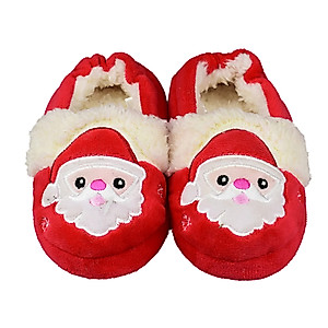Unisex Child/Little Kids Plush Cotten Slippers Rubber Hard Sole Size 12-13 Santa Claus Red