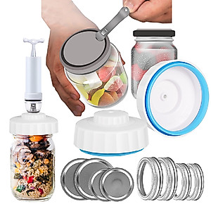KLAZZ Mason Jar Vacuum Sealer With Accessory Hose for Wide & Regular Mouth Mason Jars, Compatible Kit with FoodSaver Vaccum & Other Vaccume Sealer Machines,Manual Portable Vacume Pump