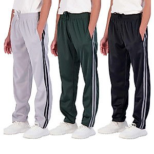 Real Essentials 3 Pack: Boys Active Tricot Sweatpants Track Pant Basketball Athletic Fashion Teen Sweat Pants Soccer Casual Girls Lounge Open Bottom Fleece Tiro Activewear Training- Set 7,XL (18-20)