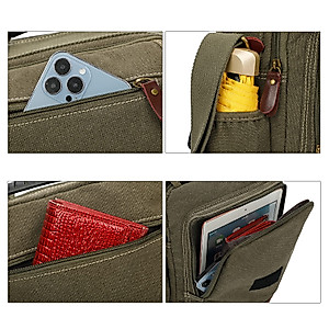 Sunsomen Small Canvas Messenger Bag Man Purse Shoulder Bag Crossbody Bag With Water Bottle Pocket 12 Inch (Khaki)