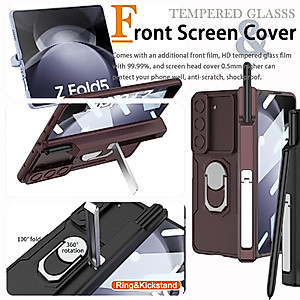 Miimall Compatible for Samsung Fold 5 Case Cover with Pen Holder, [Front Screen Protector] [Sliding Camera Cover ] Military Grade Anti-Scratch Bumper Case for Samsung Galaxy Fold 5 5G (Elegant Silver)