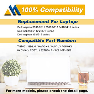 Mobik 64Wh TN70C Battery Replacement for Dell Inspiron 3510 3511 3515 5310 5410 5418 5510 5515 Latitude 3320 3330 3420 3520 Series Vostro 3510 3511 3515 5410 5510 G91J0 V6W33 0WV3K8 15.2V 4000mAh