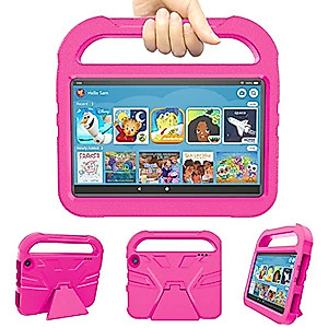Fire 7 Tablet Case for Kids (Only Compatible 12th Generation, 2022 Release) - DJ&RPPQ Lightweight Shockproof Kid-Friendly Cover with Handle and Stand for Amazon Kindle Fire 7 Kids Tablet - Pink