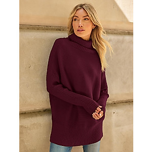 LILLUSORY Womens Turtleneck Oversized Tunic Fall Sweaters 2025 Casual Long Pullover Knit Winter Cute Poncho Fashion Trendy Clothes Outfits Clothing Tops Leggings Wine Red