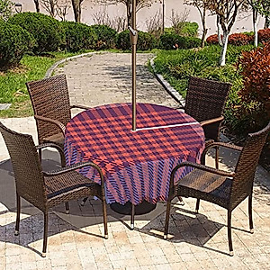 Checkered Pattern round outdoor tablecloth,Round Tablecloth with Umbrella Hole and Zipper for Patio Garden,Waterproof Spill-Proof,for Patio Garden Tabletop Decor(72" Round,Lavender Orange Purple)