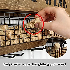 J JACKCUBE DESIGN Wine Rack Wall Mounted Wine Decor, 5 Wine Bottle Storage Shelf with 4 Stemware Wine Glass Holder Organizer, Cork Storage Display for Kitchen, Home Bar - MK450A