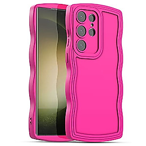 AICase Cute Solid Color Curly Wave Frame Soft Compatible with Samsung Galaxy Phone Case (Hot Pink, Galaxy S21 Ultra)