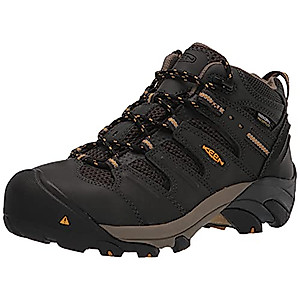 KEEN Utility Women's Lansing Mid Height Steel Toe Waterproof Work Boots, Raven/Tawny Olive, 8