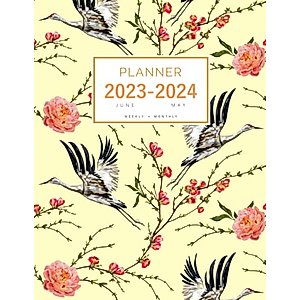 Planner 2023-2024: 8.5 x 11 Weekly and Monthly Organizer from June 2023 to May 2024 | Traditional Japanese Bird Flower Design Yellow